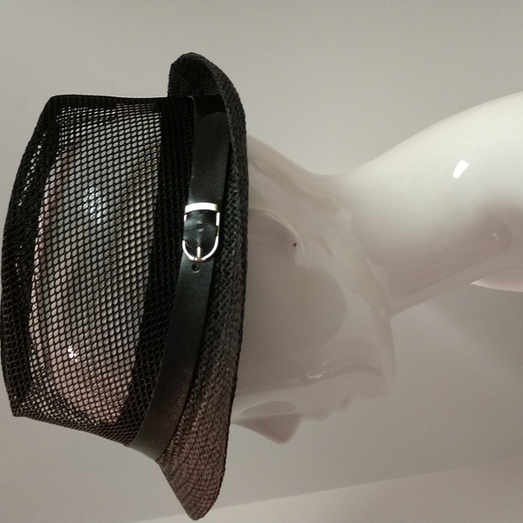 Accessories | Unisex Mesh Black Fedora Hat With Faux Leather Strap ...